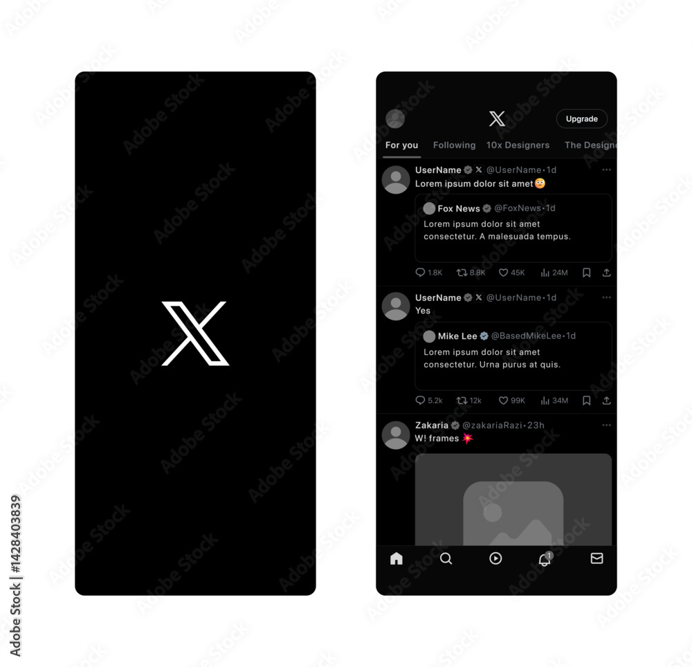 X (formerly Twitter) UI template mockup 2025. Featuring tweet layout ...