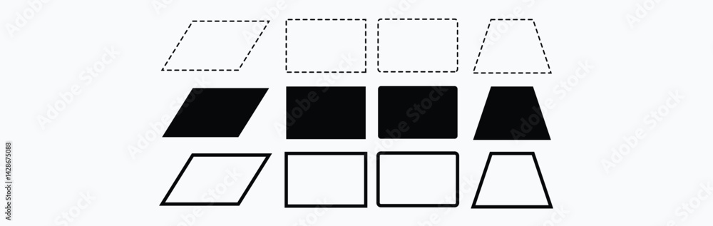 square shapes with dashed lines. Dotted figures isolated on white ...
