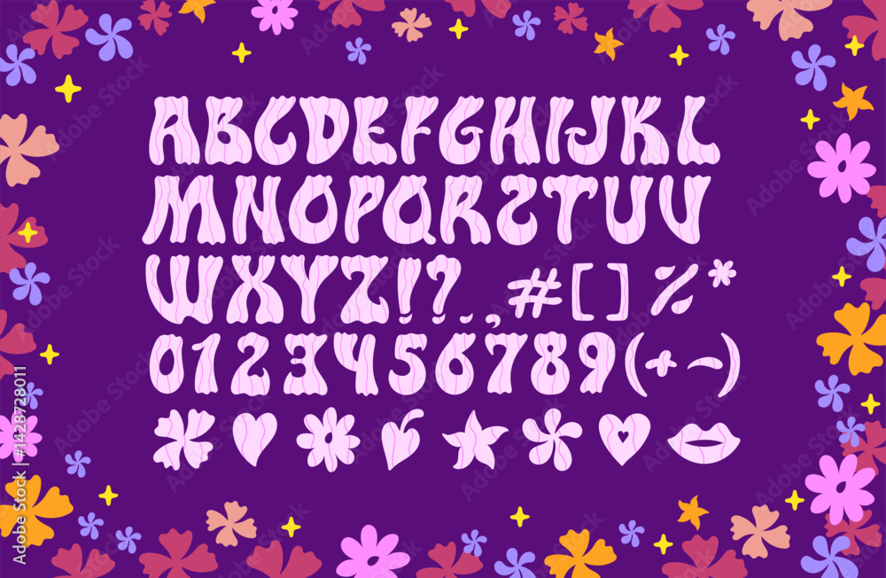 Groovy font. Hippie retro piece psychedelic typeface, 1960s and 1970s ...