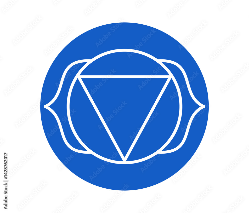 Ajna chakra icon. Sixth Third eye chakra. Line symbol in indigo blue ...