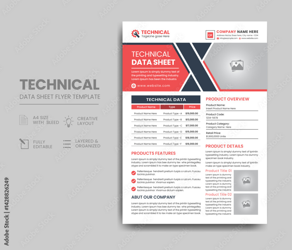 Technical Data Sheet Flyer Template Stock Vector | Adobe Stock
