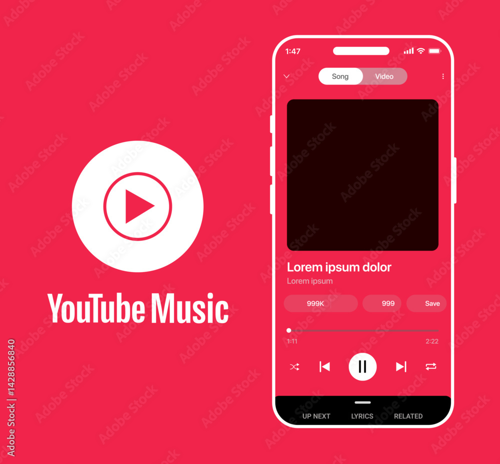 youtube music mockup template ui. Music streaming services ui Stock Vector | Adobe Stock