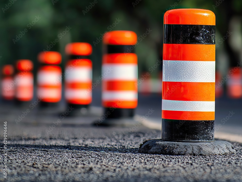 Traffic barricades marking road construction zone urban street ...