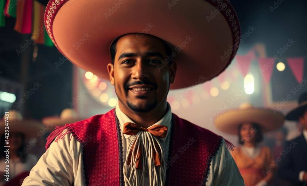 vibrant portrait of celebration featuring man in traditional Mexican ...