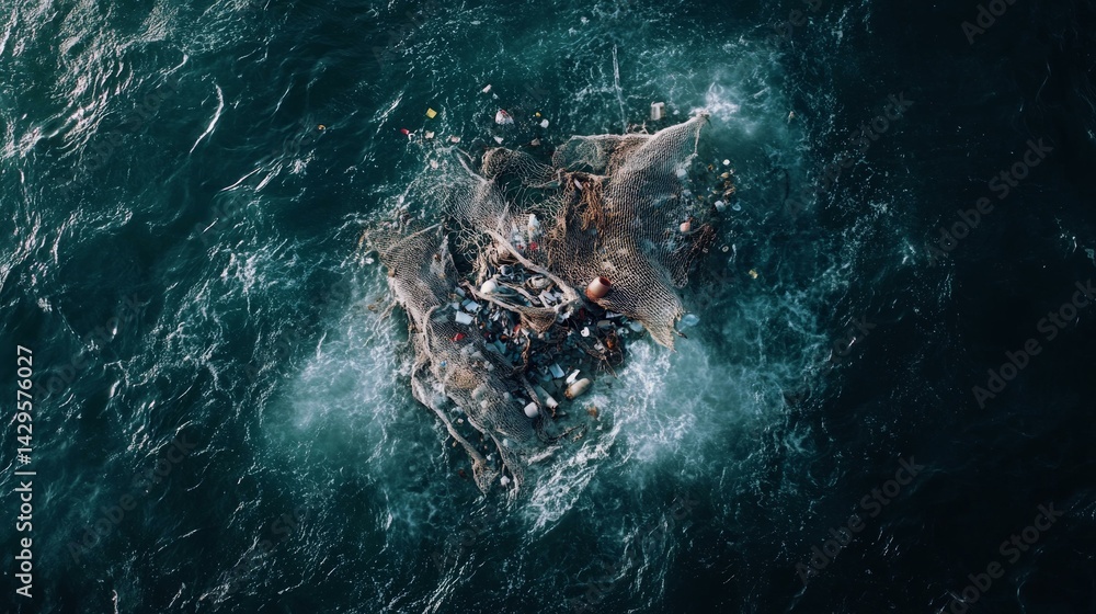 Trash island in ocean highlighting plastic pollution and ecological ...