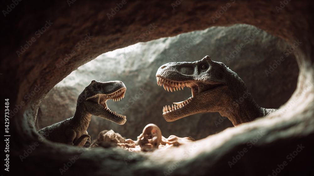 T rex dinosaurs in cave prehistoric era jurassic period ancient ...