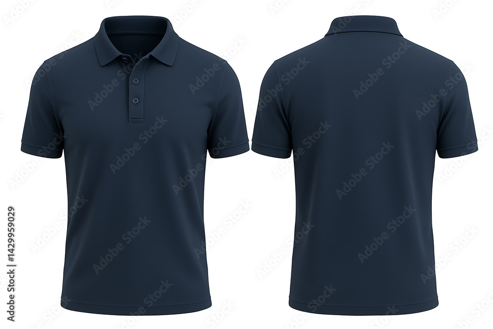Navy Blue Polo Shirt Front and Back view Mockup Isolated on Transparent ...