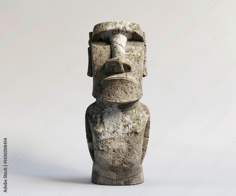 Front-facing Moai statue from Easter Island isolated on a clean light ...