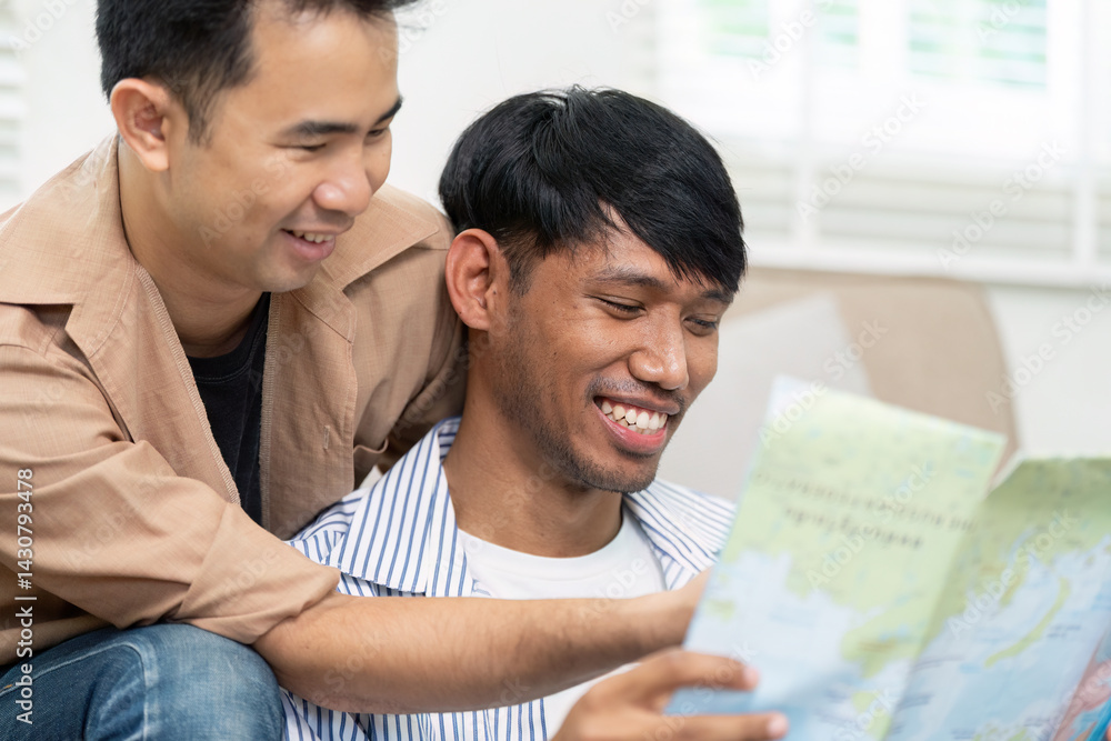 Stock-Foto „Exploring Travel Options Together. Two partners looking at ...