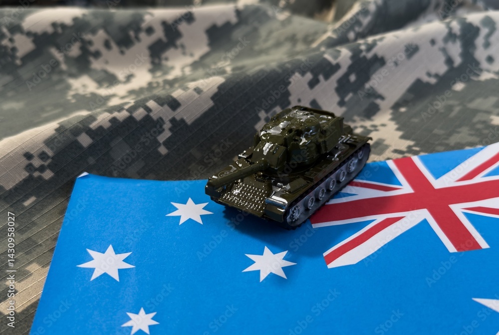 Toy tank with Australian flag on military background Stock Photo ...