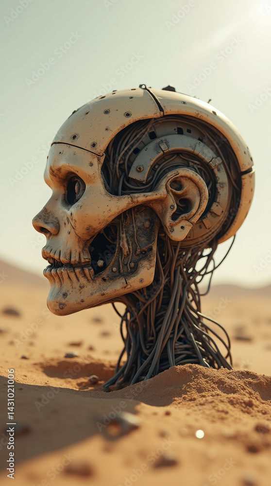 Generative AI Cyborg Skull in Desert Wasteland cyborg skull desert ...