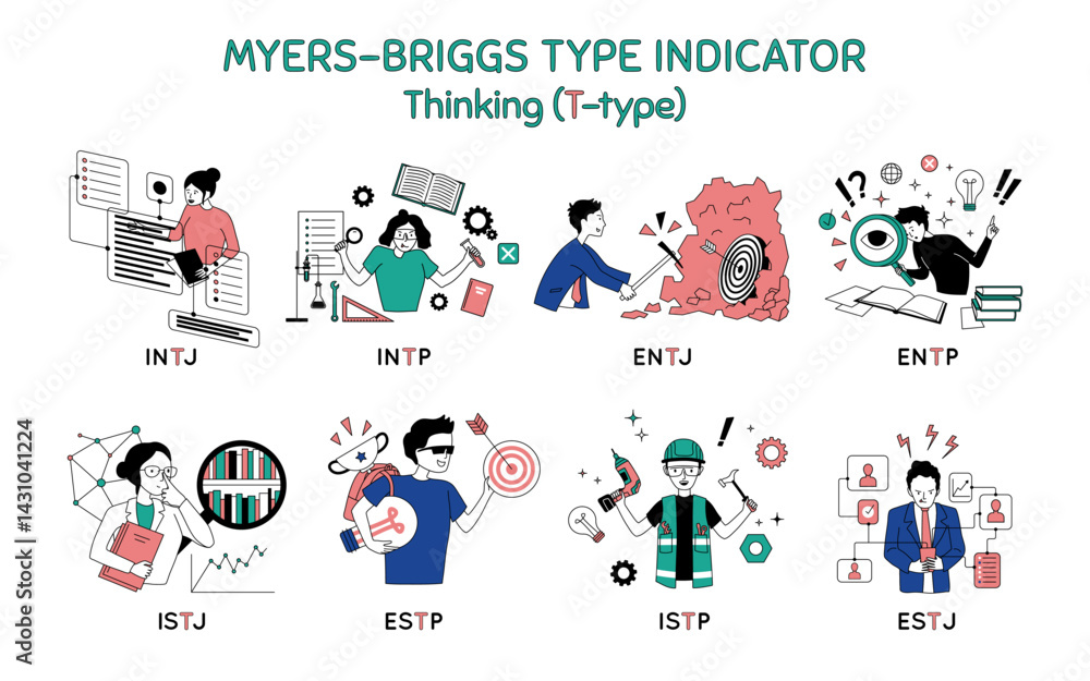 Cartoon Color Characters People Thinking Type Myers Briggs Personality ...