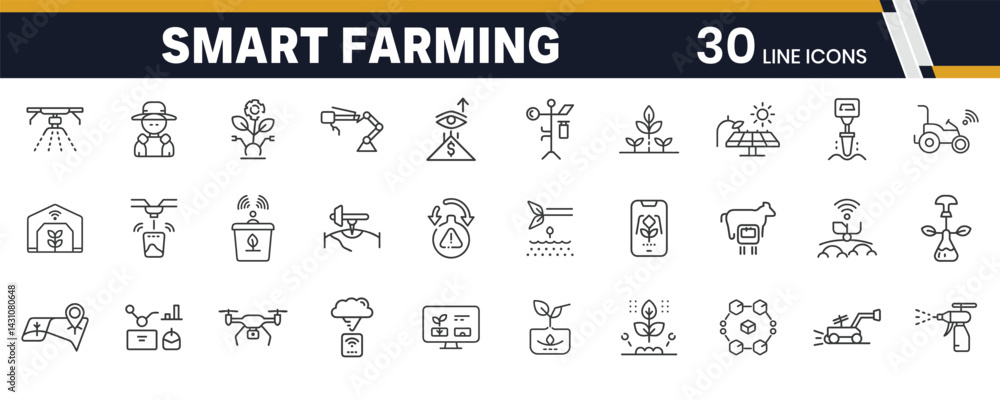 Smart Farming and Agri-Tech Icons – Digital Agriculture, IoT Sensors ...