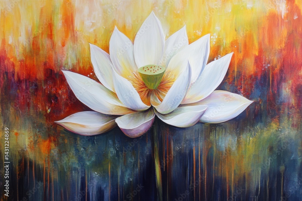 Artistic lotus flower painting with vibrant colors and abstract ...