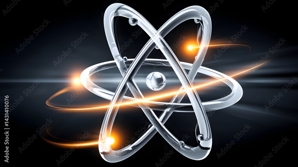 An intricate 3D representation of an atom with dynamic light effects ...