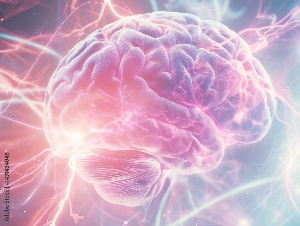 pathways realistic D render of the human brain with highlighted neural ...