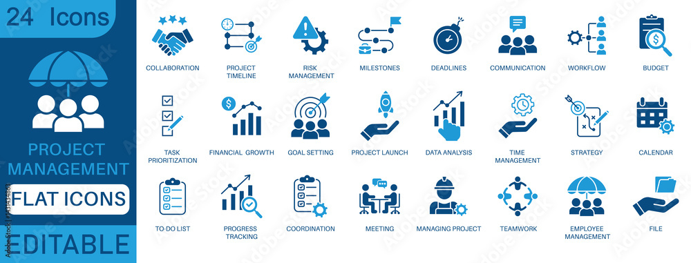 เวกเตอร์ Stock Solid project management icons pack featuring ...