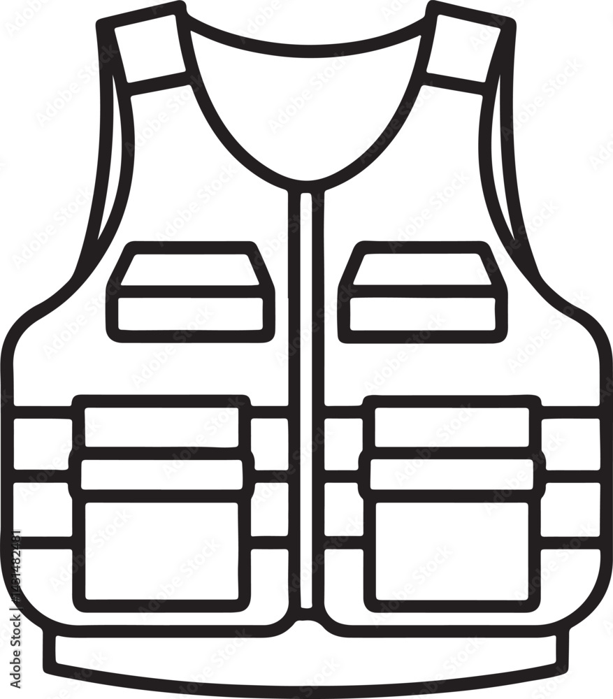 bullet proof vest line art, black outline, vector and illustration ...
