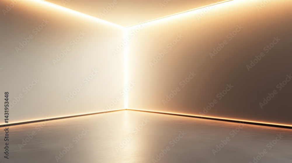 Warm led strip lights recessed into ceiling and floor edge creating ...