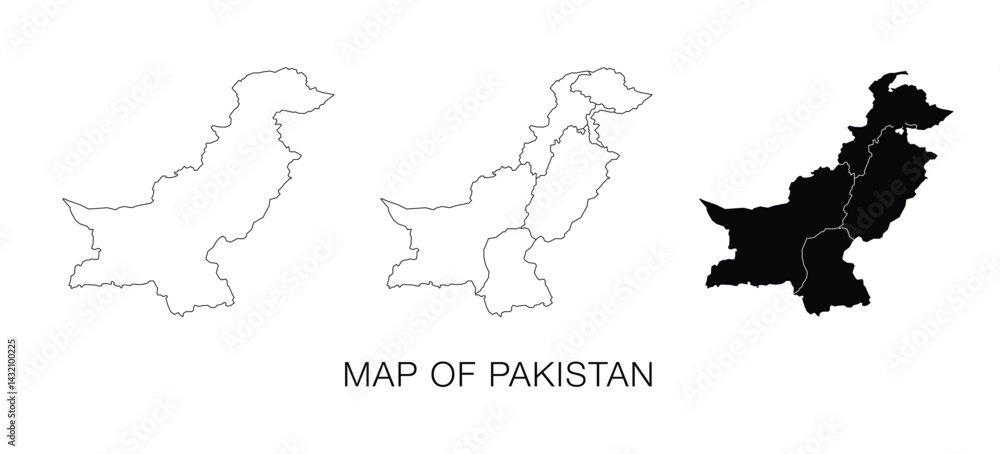 Vector de Stock Triple vector map set of Pakistan: outline, state ...