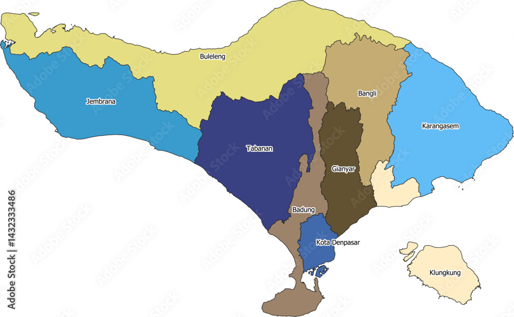 Стоковий вектор Bali Island Boundary Map administrative division Peta ...