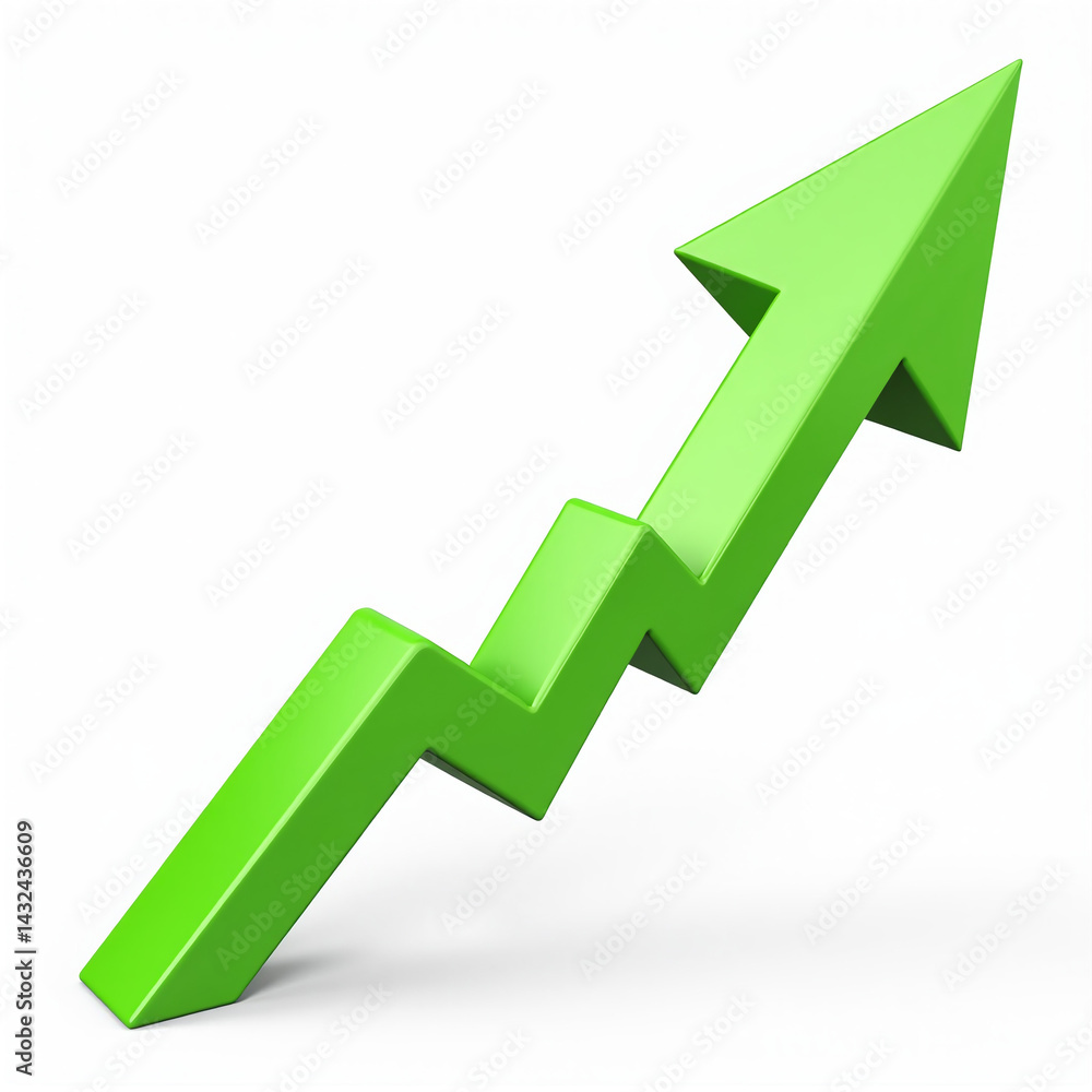 Up trend arrow graph, 3D, green color, transparent background PNG Stock ...