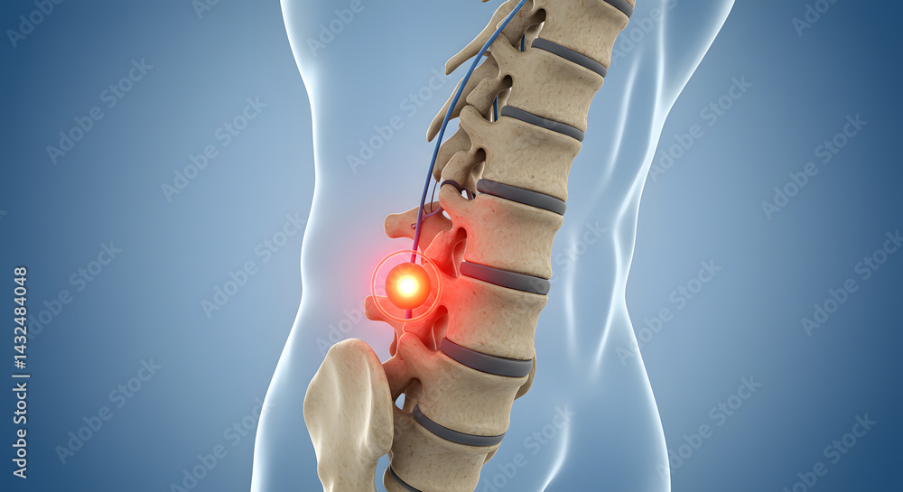 Lumbar Spine Anatomy with Red Highlight on Lower Back Pain Stock ...