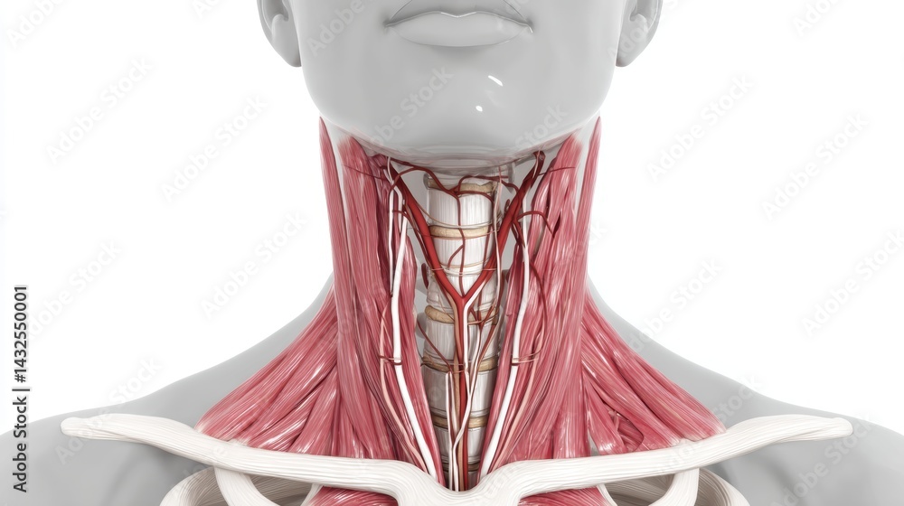 Explore human neck anatomy carotid artery and muscle details medical illustration educational ...