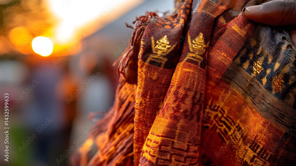 Handwoven Kente cloth with golden Adinkra symbols, celebrating African ...