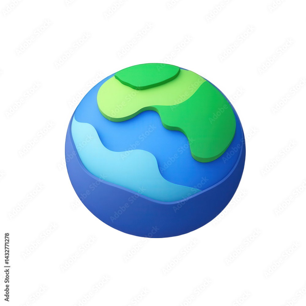 Stylized earth globe 3d model green blue planet illustration map eco ...