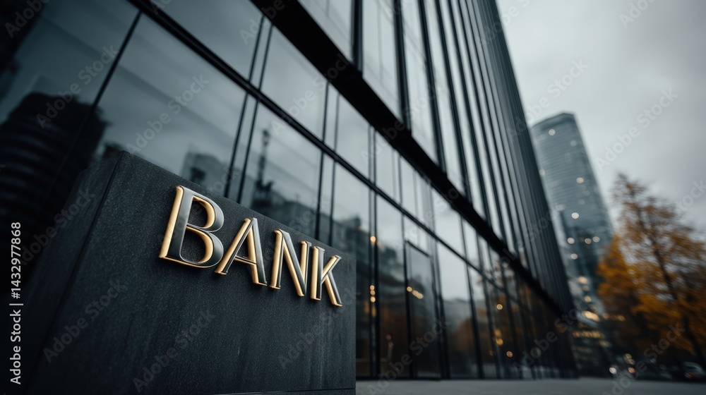 Foto de Stock Modern bank building with glass facade and sleek ...
