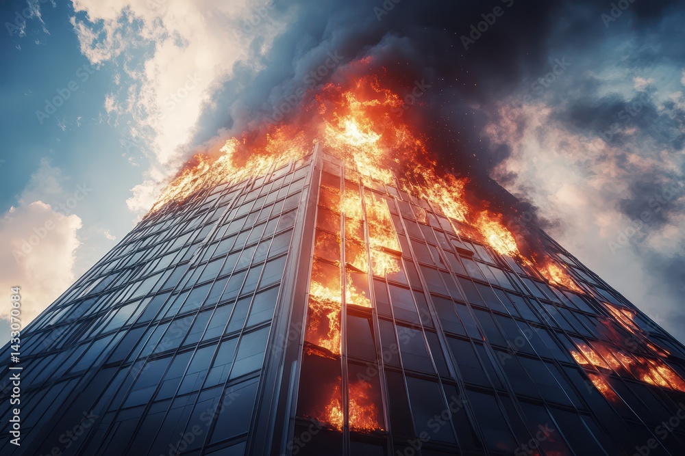 High-rise office building fire emergency in progress Stock Photo ...