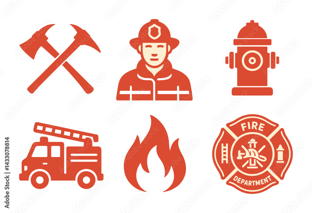Firefighting equipment icons set – solid style fire rescue, emergency ...