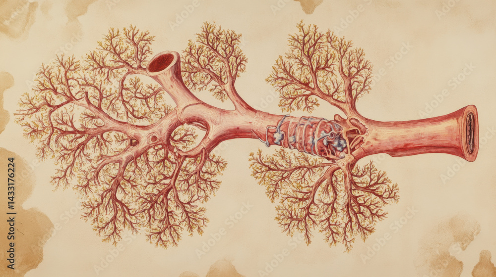detailed anatomical illustration of the human respiratory system ...