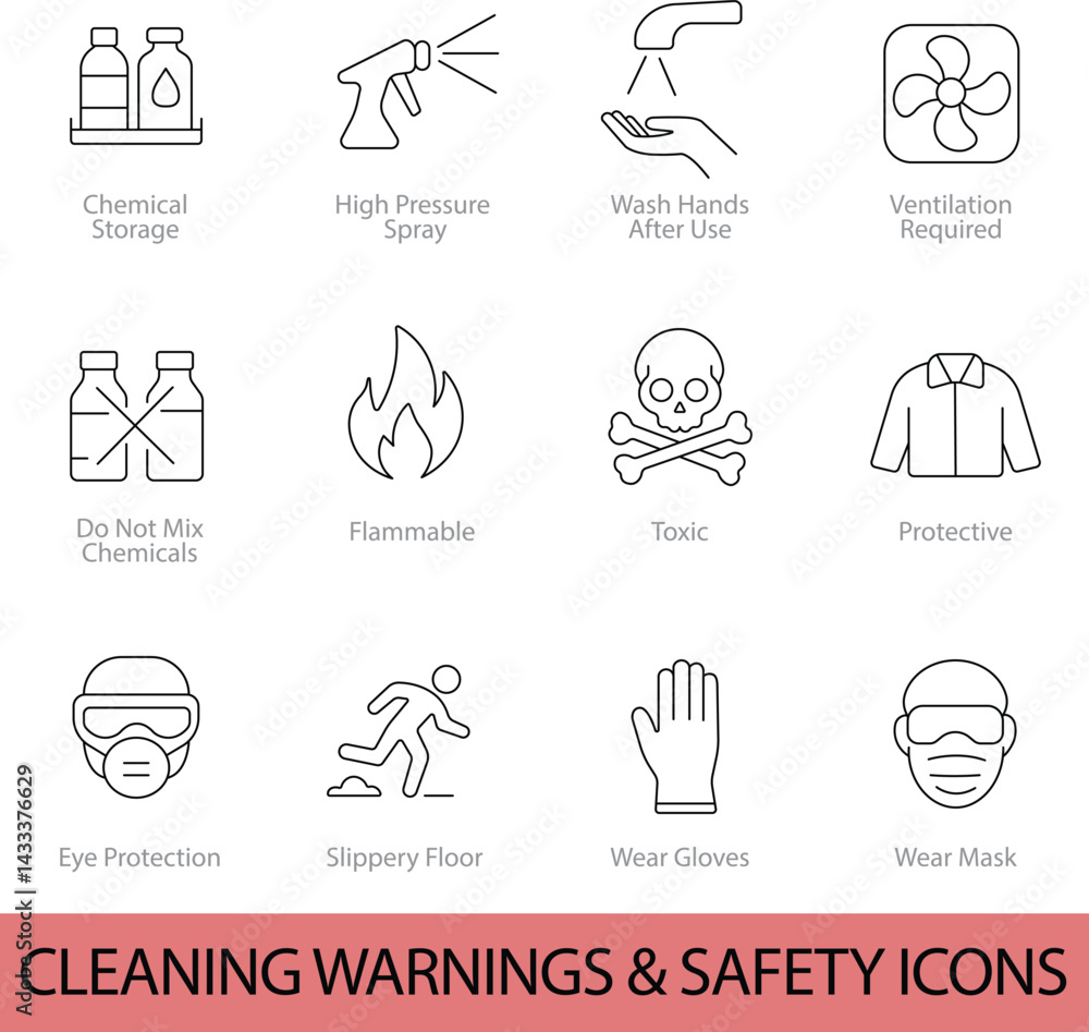 Praca wektorowa bez tantiem: Cleaning Warnings & Safety Icons – 12 ...