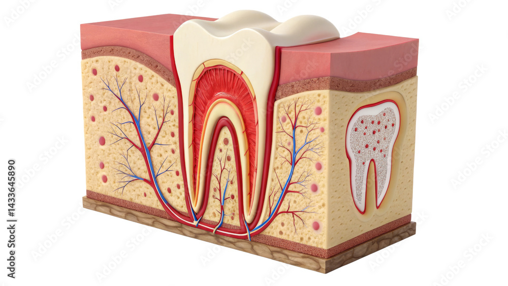 3D Dental Anatomy Model Tooth Cross Section Isolated on Transparent ...