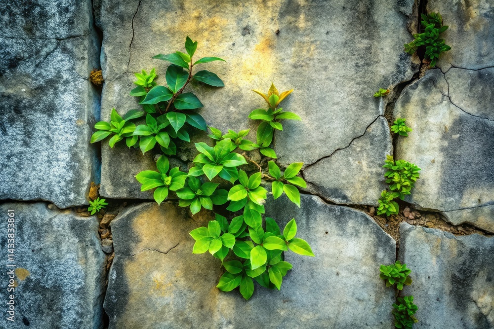 Drone Shot: Concrete Wall Plants, Urban Greenery, Aerial View, Nature's ...