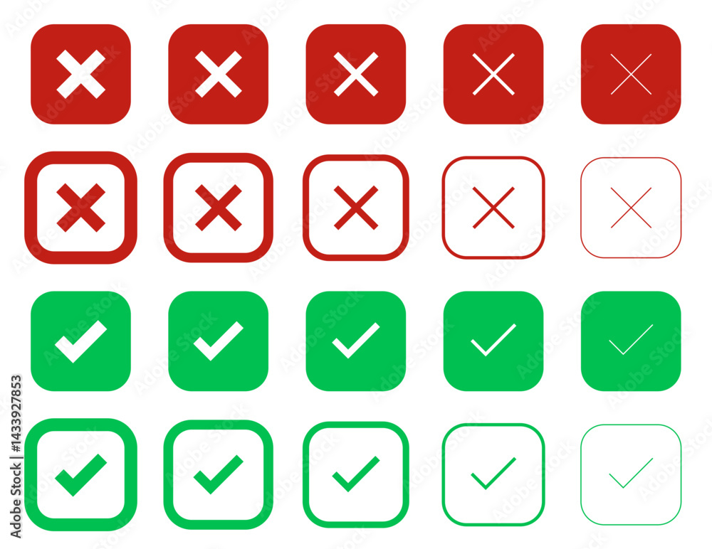 Check mark icon button set. Isolated checkmark symbol, right and wrong sign concept. accept ...