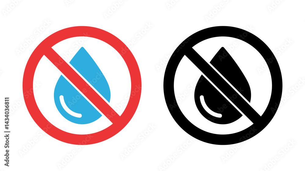 Water Restriction Icons: Conceptual minimalist illustration of two ...