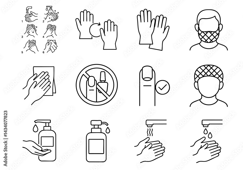 food safety hygiene training concept. Hand hygiene and safety icons for ...