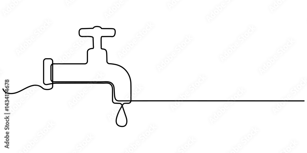Stock-Vektorgrafik „Continuous single line drawing of faucet water tap ...