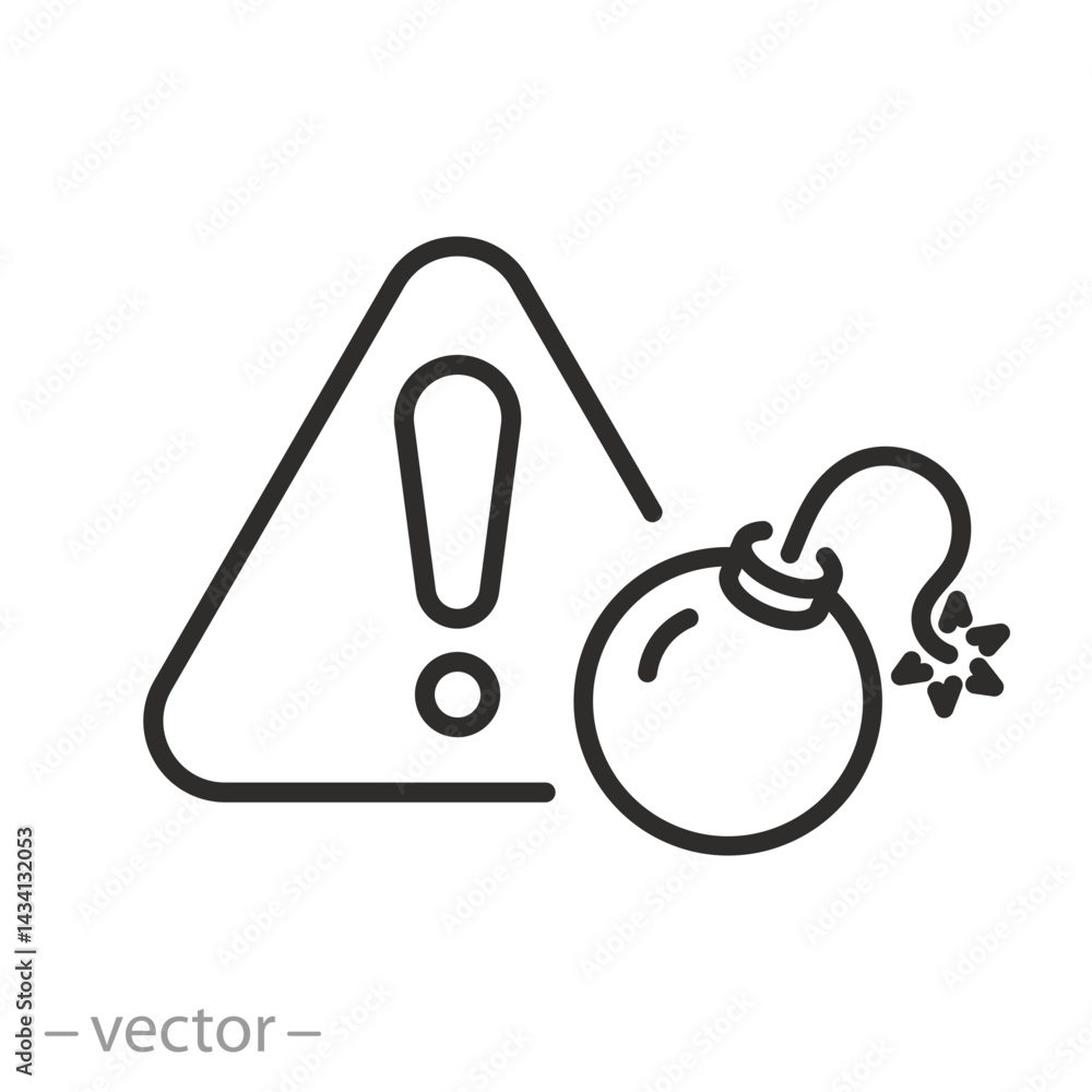 risk of explosion icon, explosives hazard warning, bomb, exclamation ...
