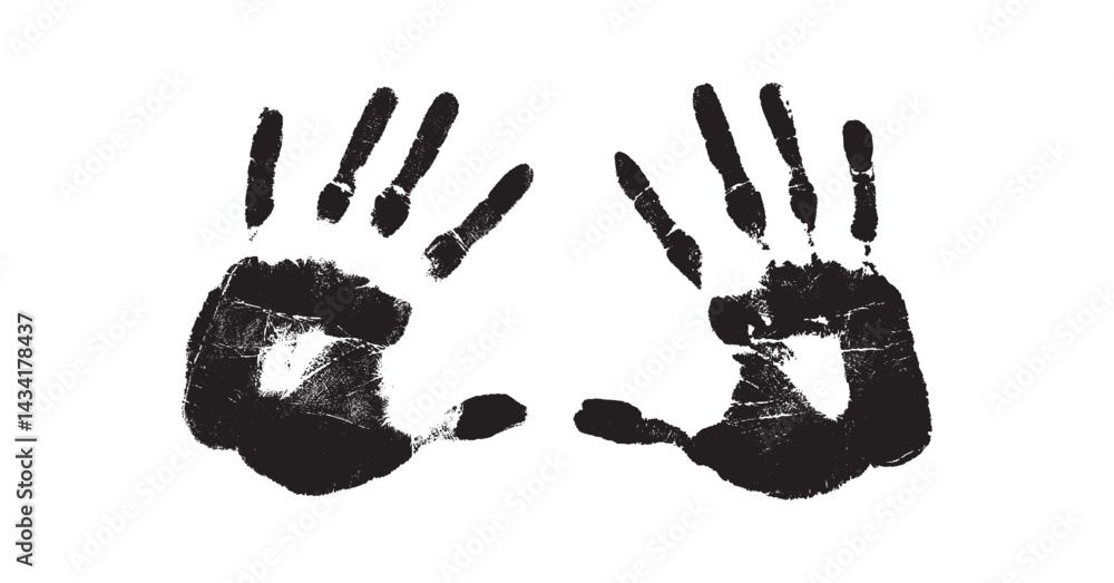 Black hand print isolated on a transparent background, human palm and ...