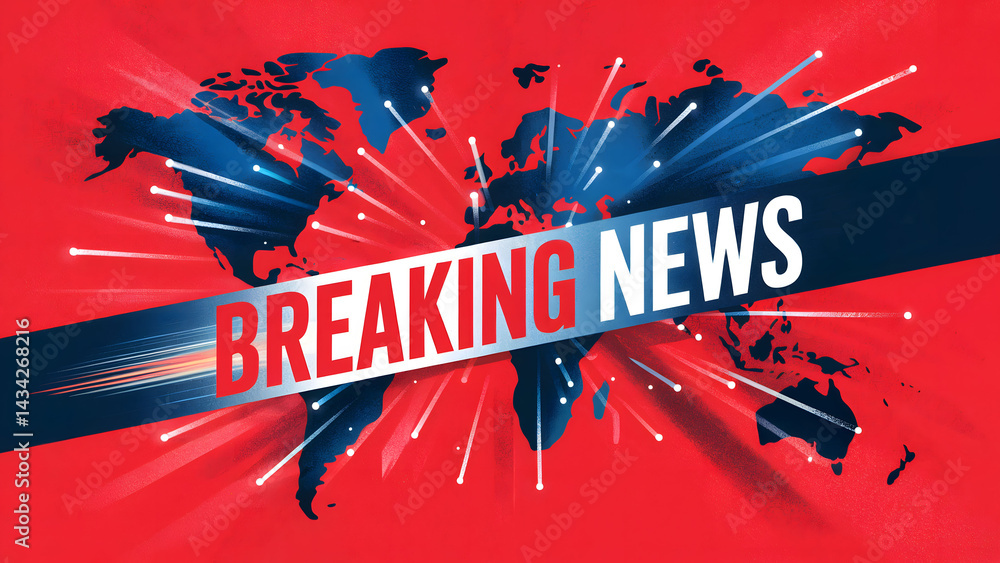 Dynamic Breaking News Global Alert Banner with World Map and Radiating ...