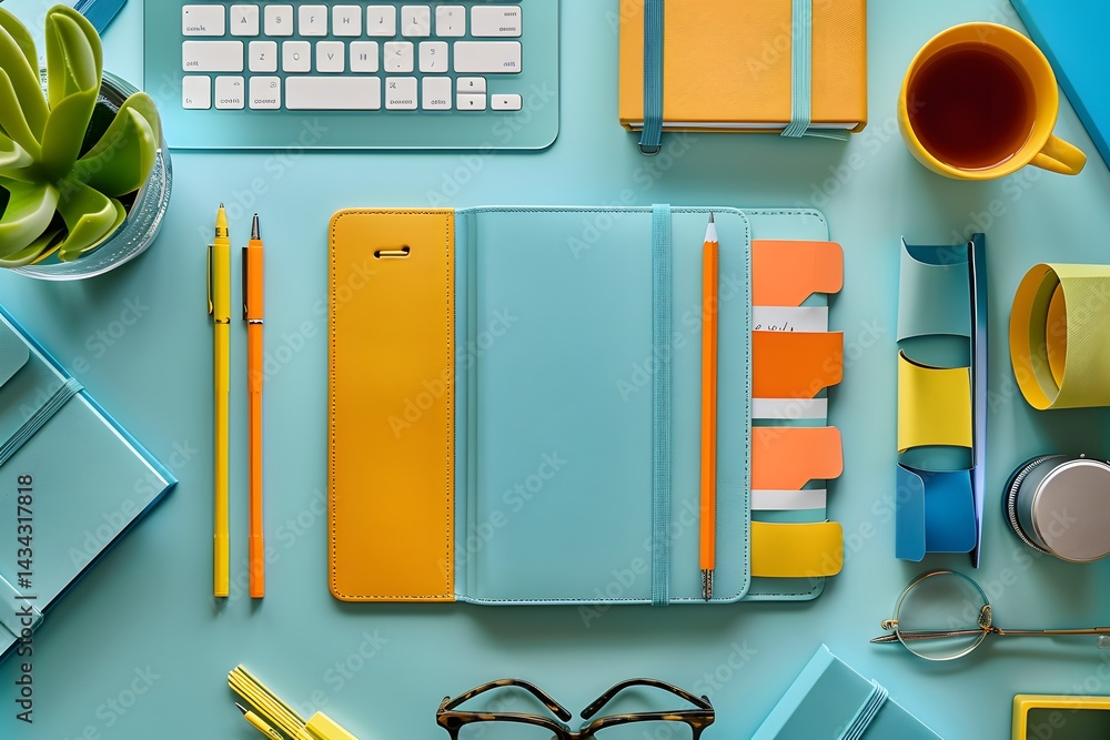 Workspace Harmony: A flat lay captures an organized workspace, with ...