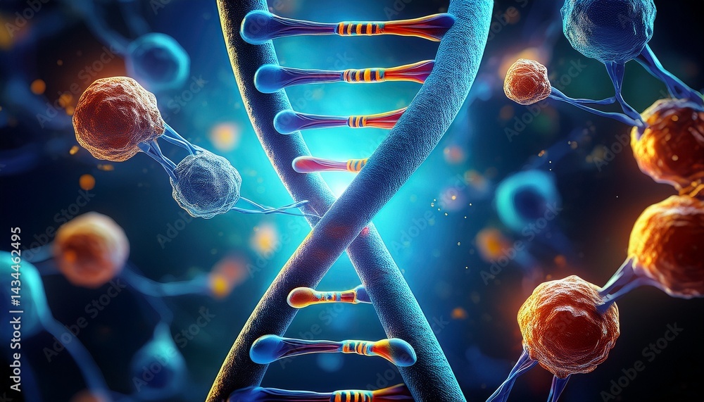 Stock-Illustration „Chromosome and cell nucleus with telomere and DNA ...