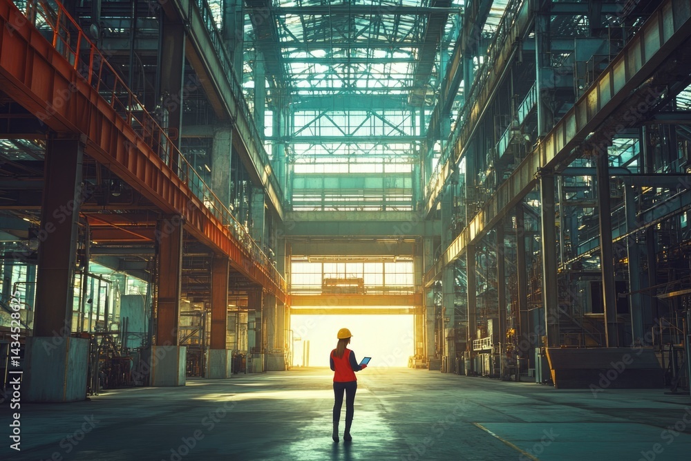 Female engineer in a large industrial facility using a tablet ...