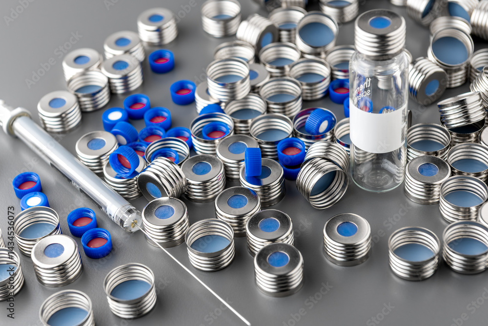 HPLC, gas chromatography measuring, vials and syringe for autosampler ...