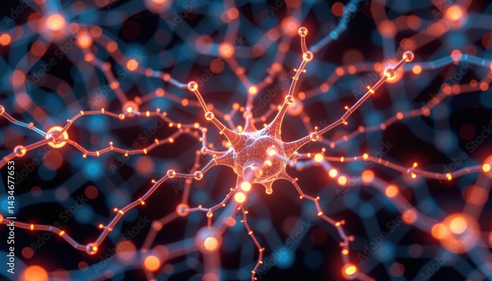 Glowing neural network connections in 3D space, abstract light particles, sci fi colors Stock ...