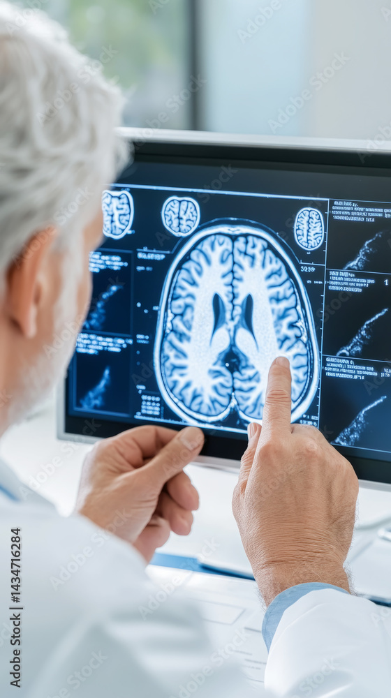 Medical professional reviewing adhd patient brain scan on monitor in ...